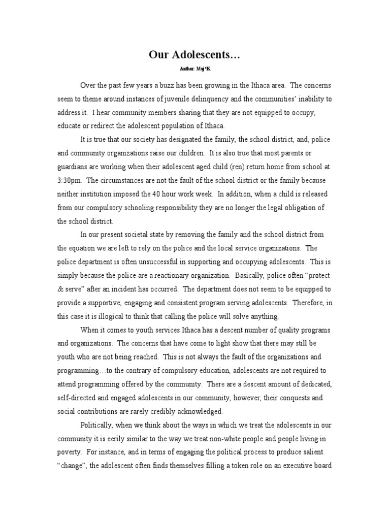 Adolescent Opinion Piece Anthony Gallucci | PDF | Adolescence ...
