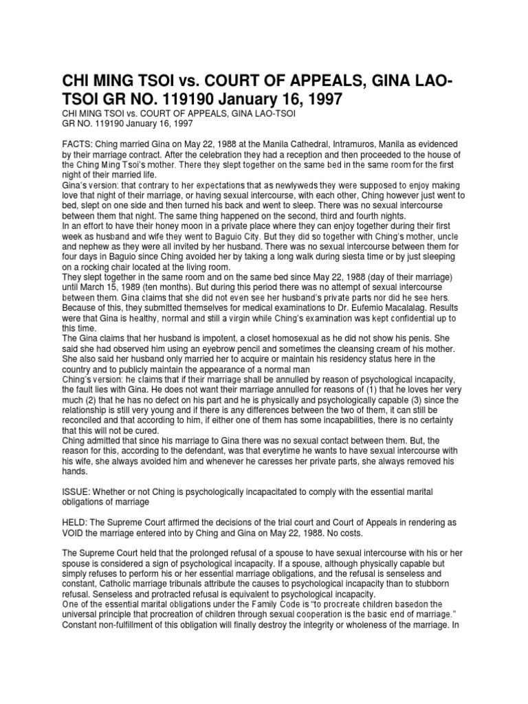 13 CHI MING TSOI Vs | PDF | Husband | Marriage