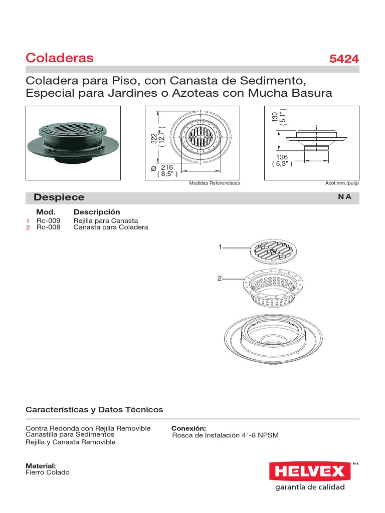 Coladeras Helvex | Tornillo | Materiales de construcción