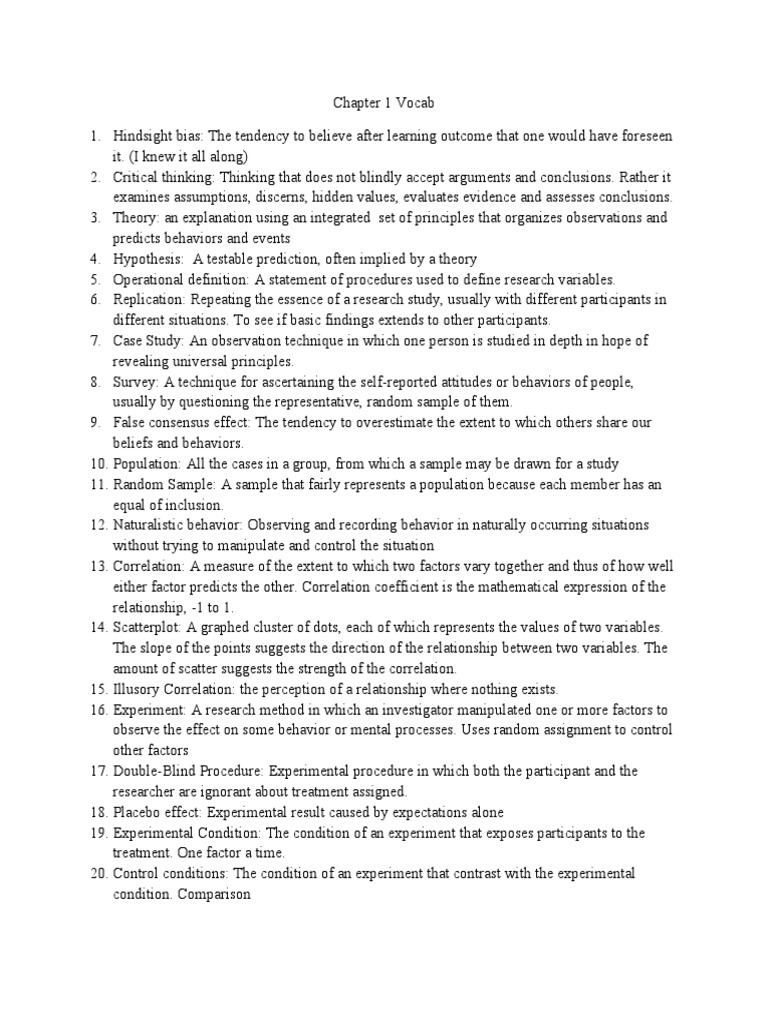 Chapter 1 Vocab | PDF | Experiment | Correlation And Dependence