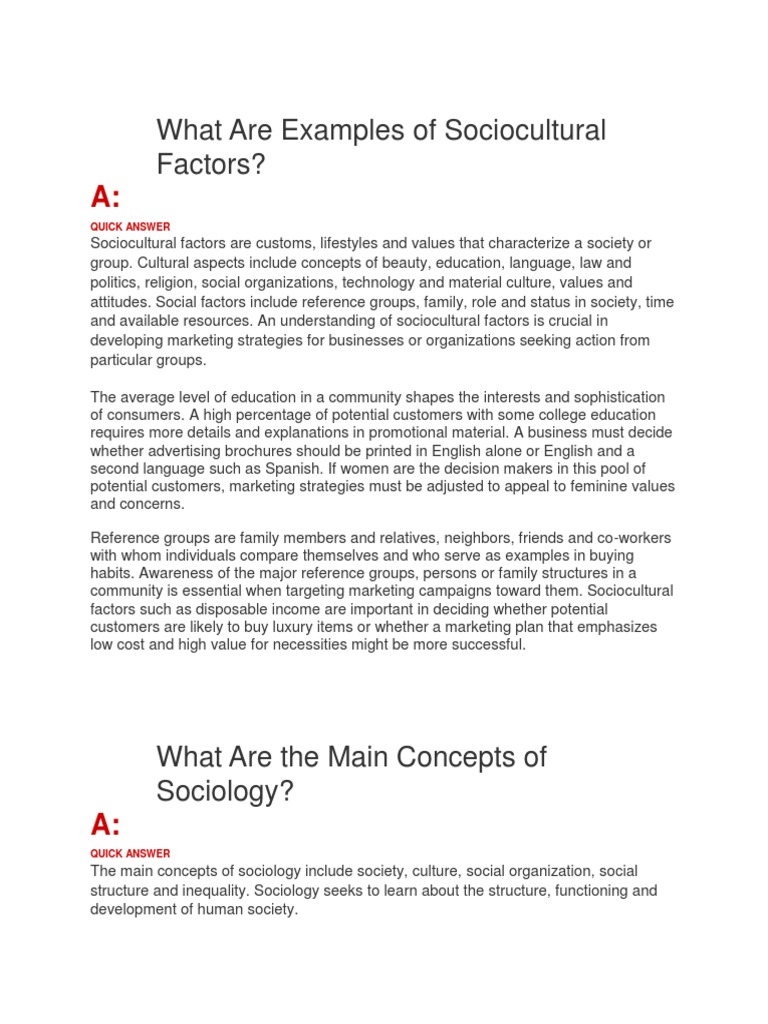 What Are Examples of Sociocultural Factors | PDF | Sociocultural ...