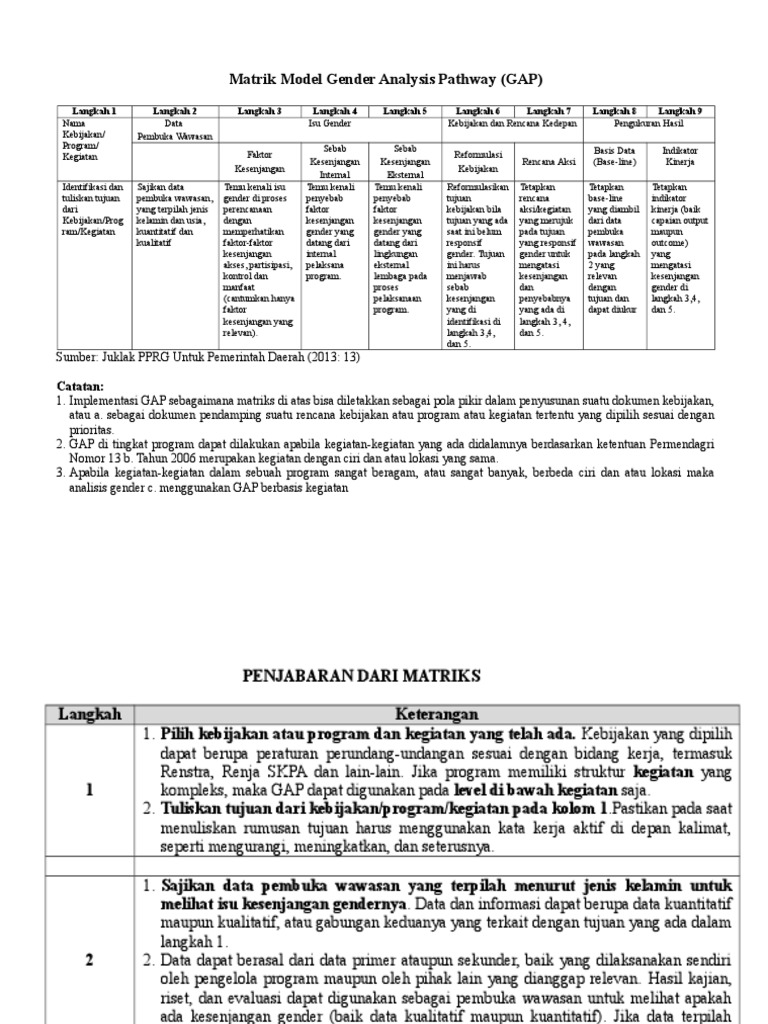 Matrik Model Gender Analysis Pathway (GAP) | PDF