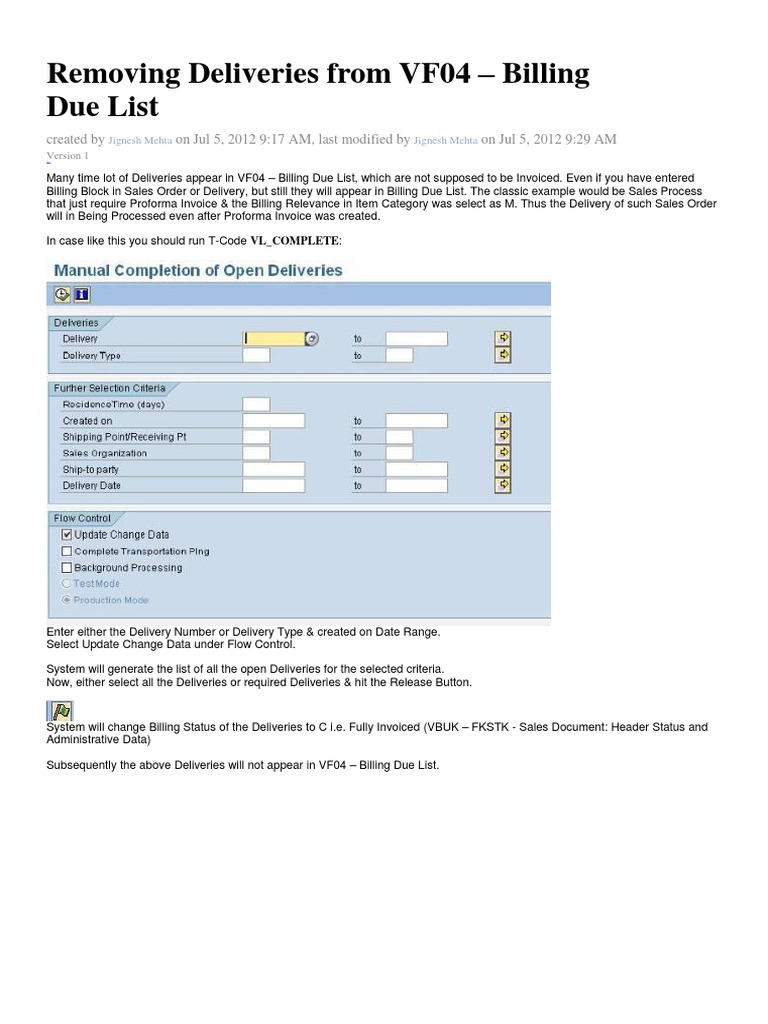 Removing Deliveries From VF04 | PDF