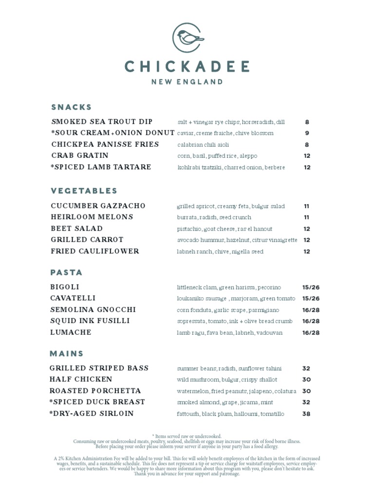 Chickadee Opening Dinner Menu | PDF | Salad | Asian Cuisine