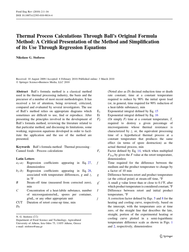 2010 - Thermal Process Calculations Through Ball's Original Formula ...