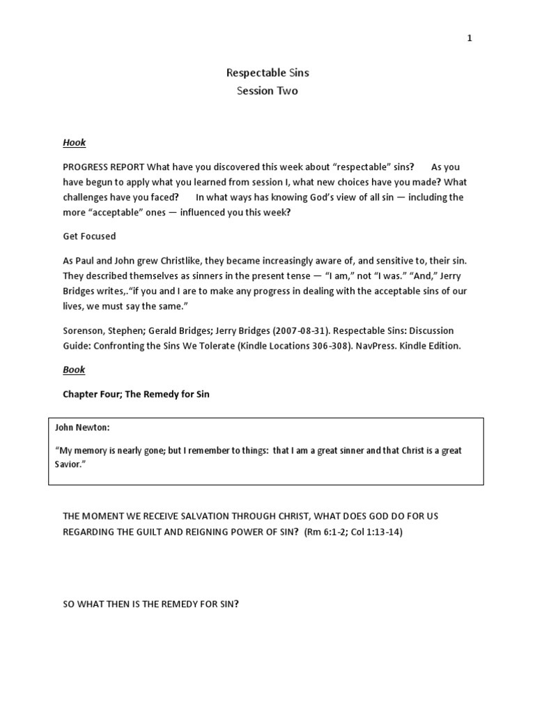 Respectable Sins Session Two: Chapter Four The Remedy For Sin | PDF ...