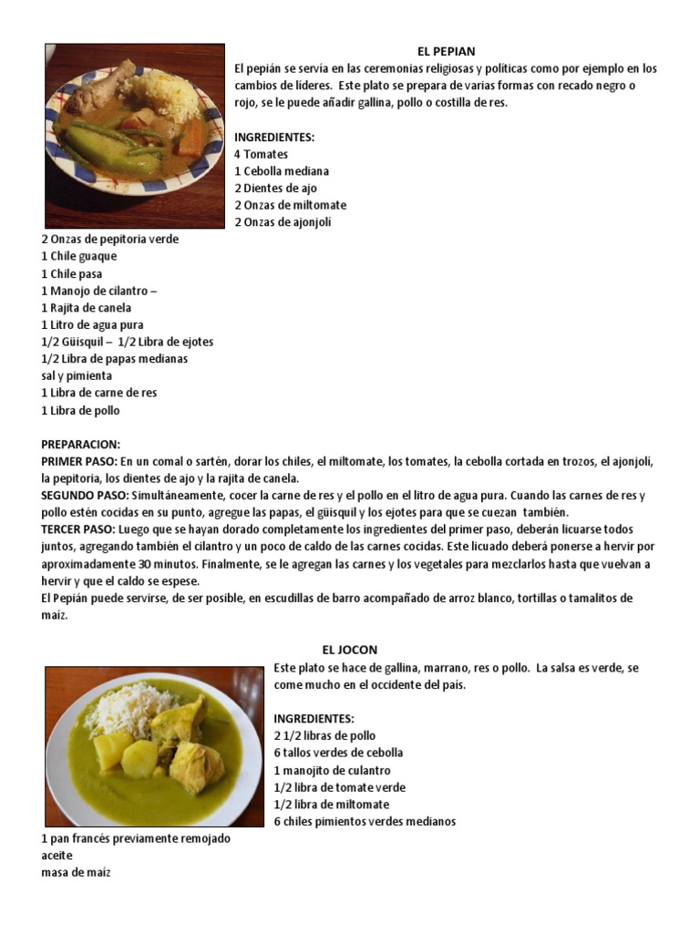 Recetas de Comidas Tipicas | PDF | Caldo | Cilantro