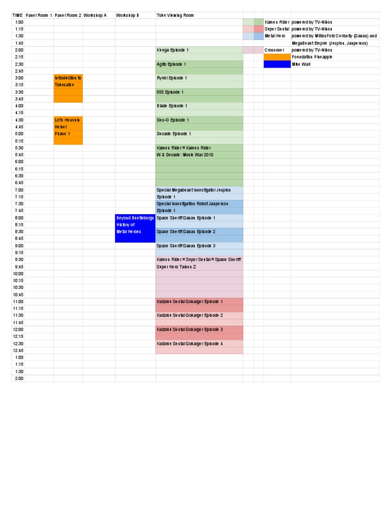 Unofficial Toku-Focused AFO Schedule | PDF