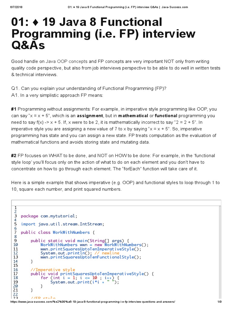 01 19 Java 8 Functional Programming Ie Fp Interview Qandas Pdf Method Computer