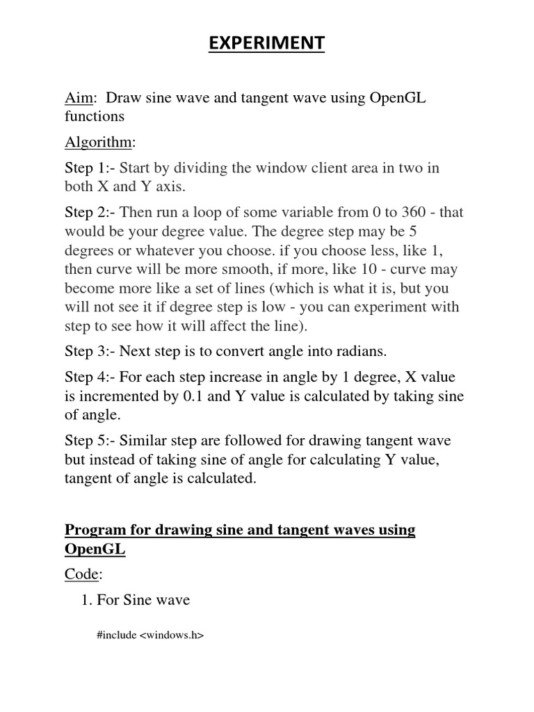 Experiment: Program For Drawing Sine and Tangent Waves Using Opengl ...