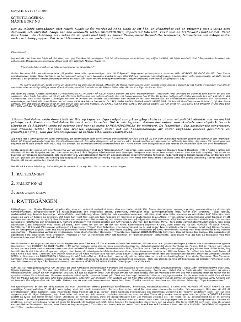 Scientologerna Måste Bort Nu - Senaste Nytt 17 01 2004 | PDF