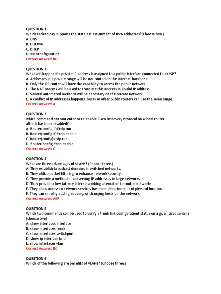 Tổng hợp câu hỏi ôn thi CCNA | PDF | Ip Address | Network Switch