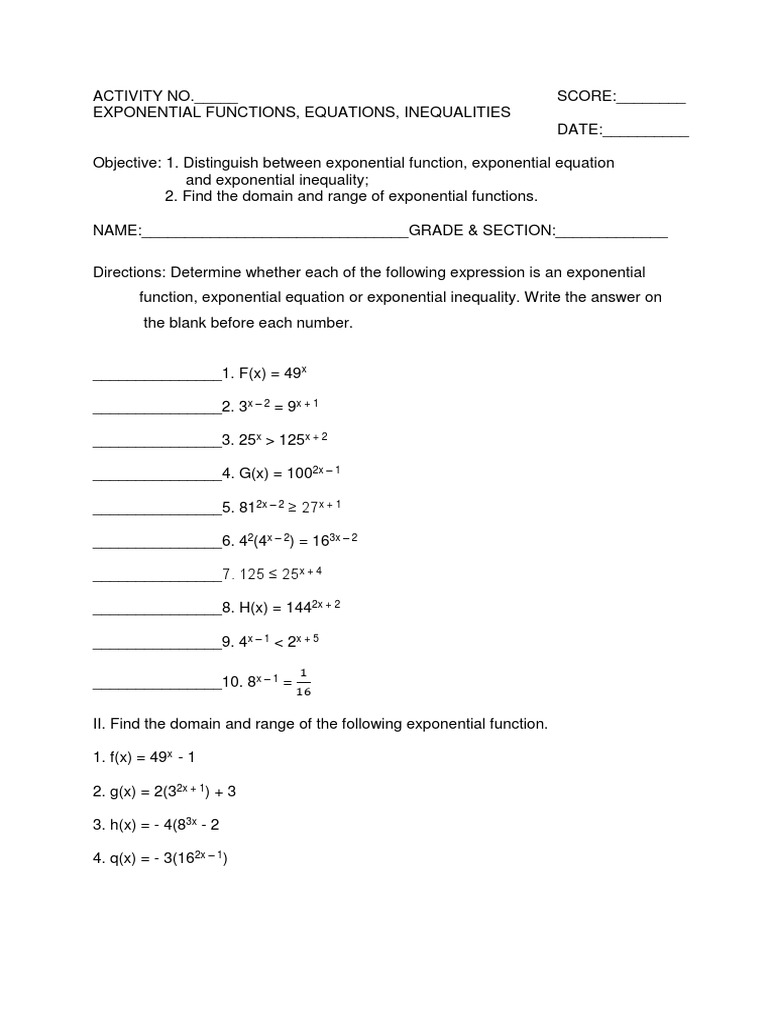 Exponential Functions Activity Sheets | Download Free PDF | Exponential ...