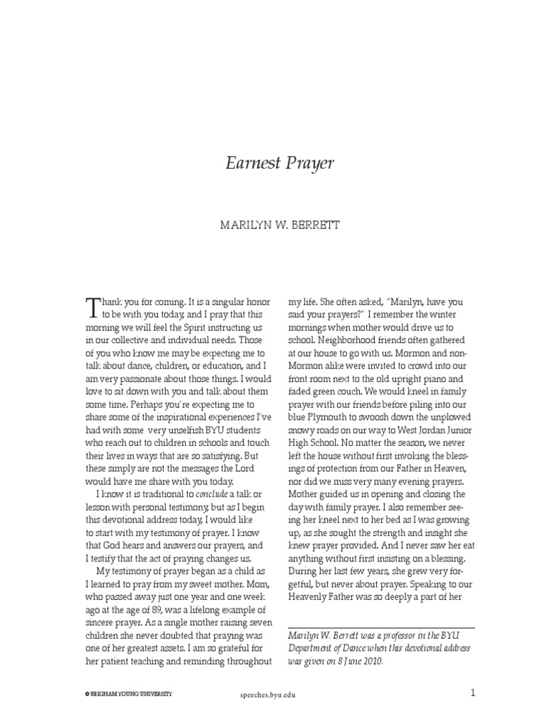 Earnest Prayer | PDF | The Church Of Jesus Christ Of Latter Day Saints ...