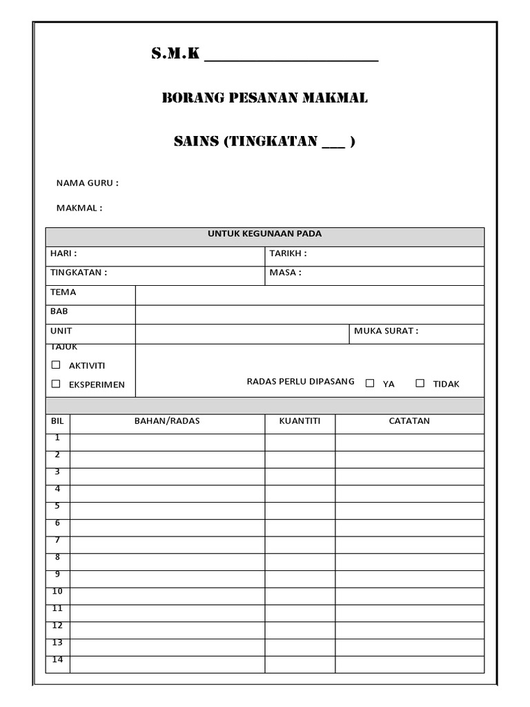 Borang Pesanan Makmal | PDF | Teknologi & Rekayasa