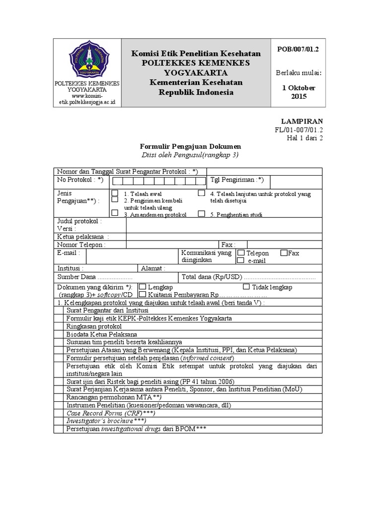 Form Awal Pengajuan EC | PDF