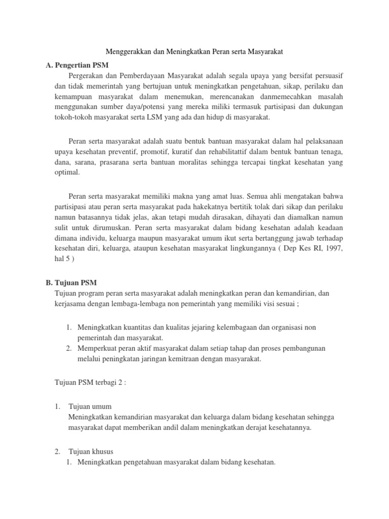Menggerakkan Dan Meningkatkan Peran Serta Masyarakat (PSM) Bu Irma Kelompok 9 | PDF