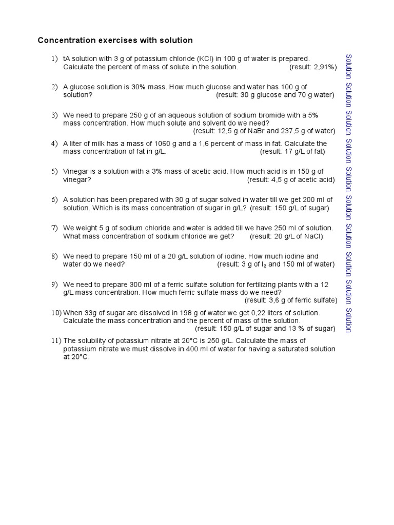 Concentration and Dilution Exercises | PDF