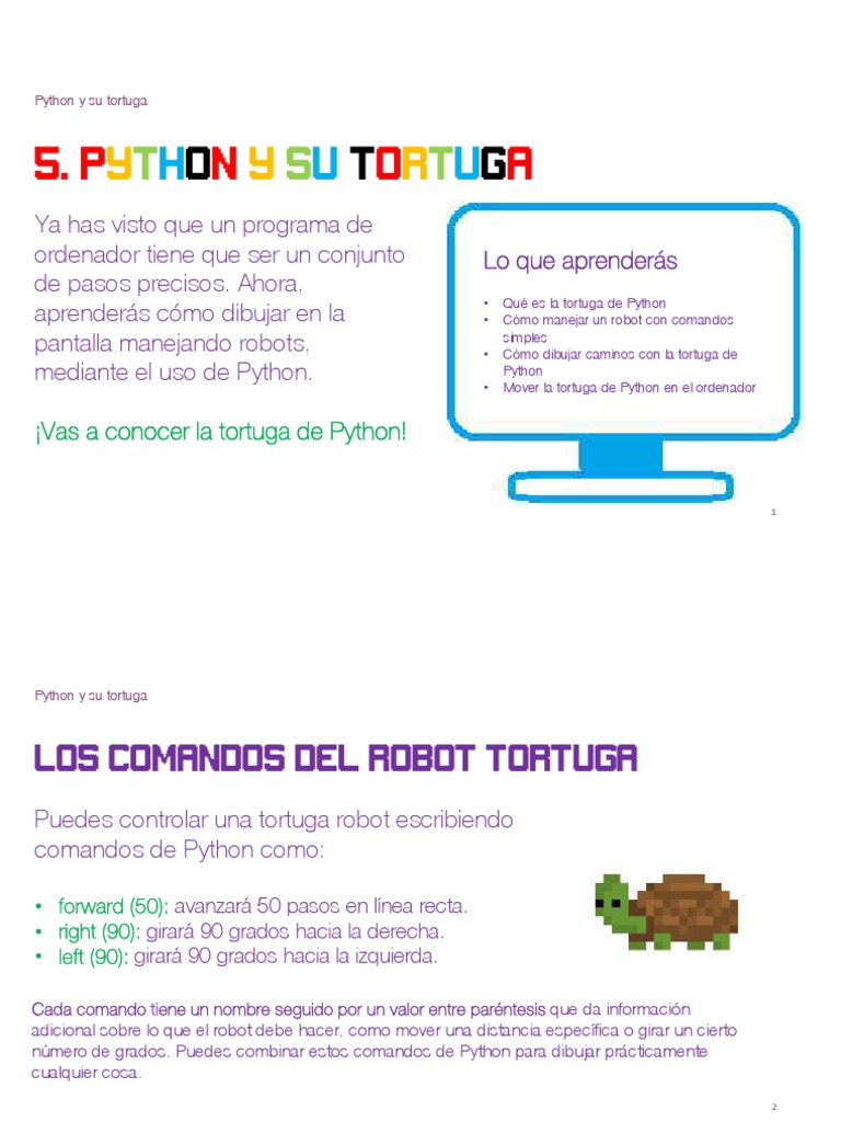 Python y Su Tortuga PDF | PDF | Python (lenguaje de programación) | Robot