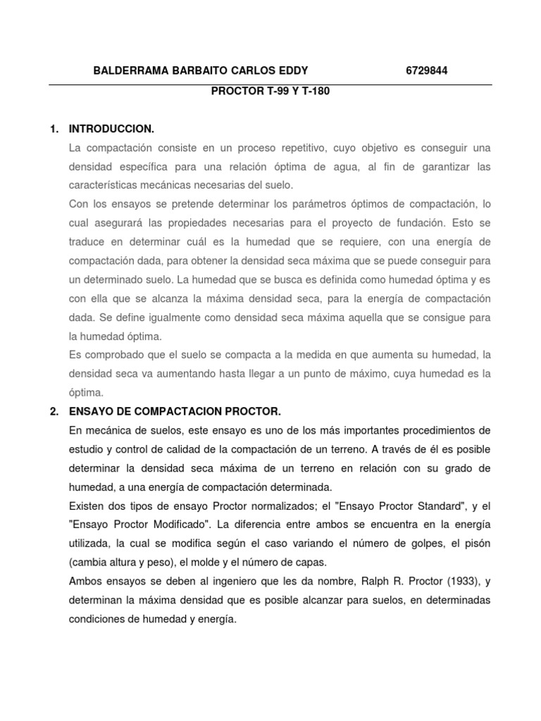 Proctor T 99 y T 180 | PDF | Naturaleza