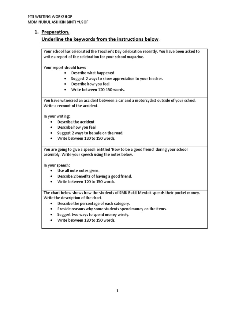 Writing Workshop For PT3 | PDF | Question