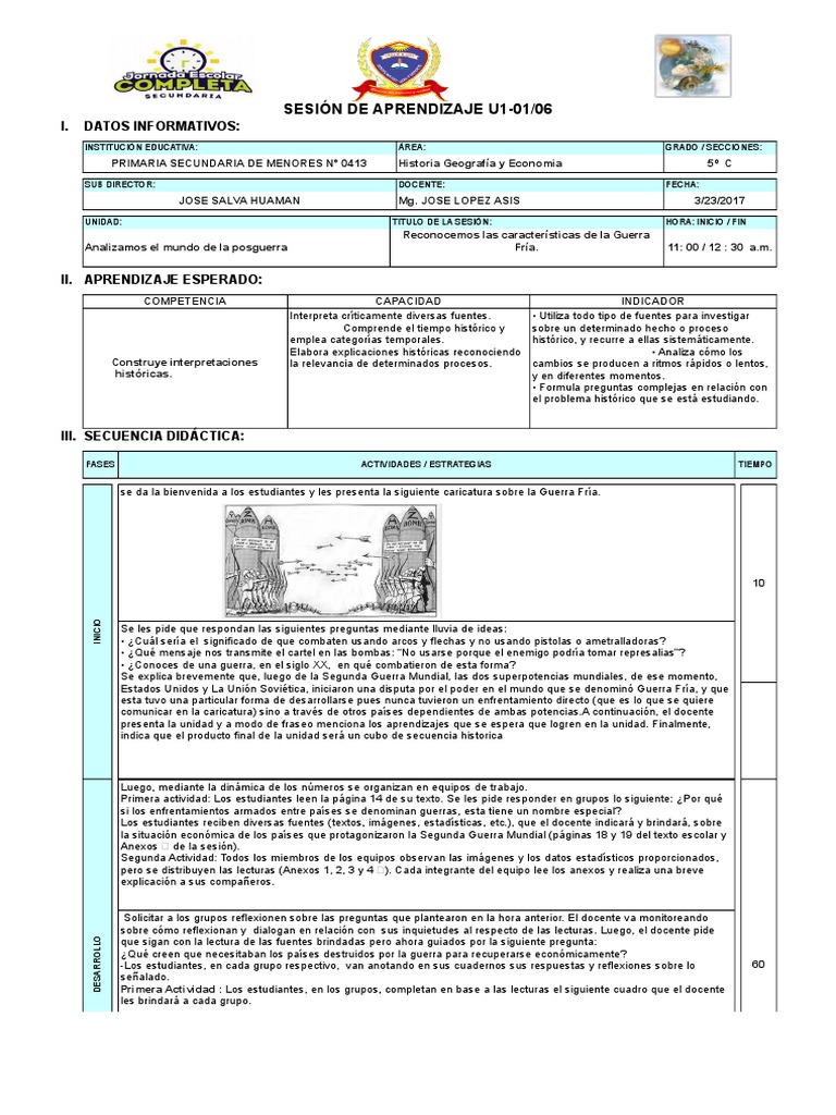 Sesion1 U1 Jec 5to C 23-03-2017 HGE | PDF | Guerra Fría | Maestros