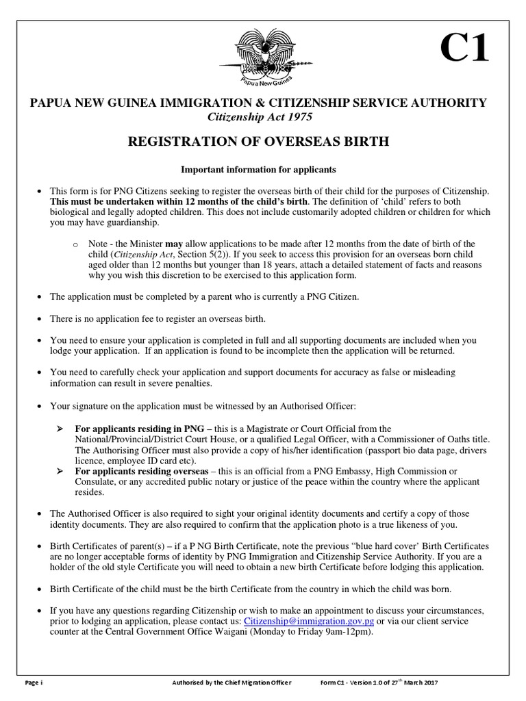 PNG Overseas Birth Registration Form | PDF | Birth Certificate ...