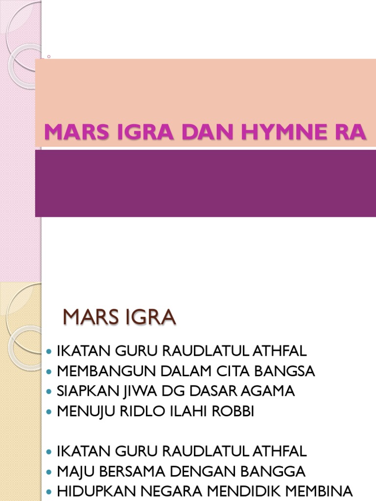 Mars Igra Dan Hymne RAUDHATUL ATHFAL | PDF