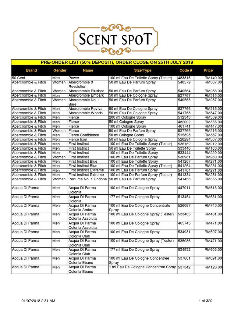 Perfume Price List for Men and Women | PDF | Cosmetics | Brand