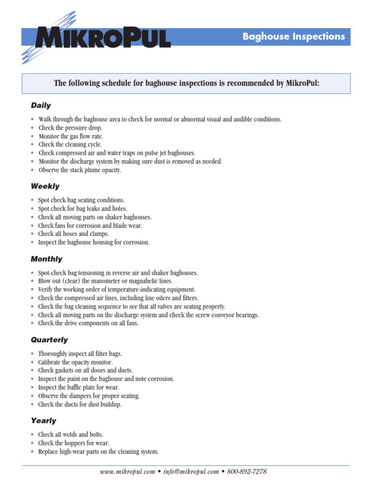 Baghouse Inspection Sched | PDF