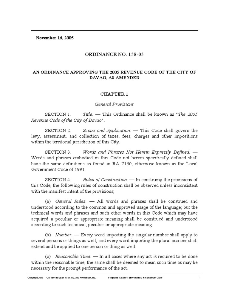 2005 Davao City Revenue Code | PDF | Chimney | Taxes
