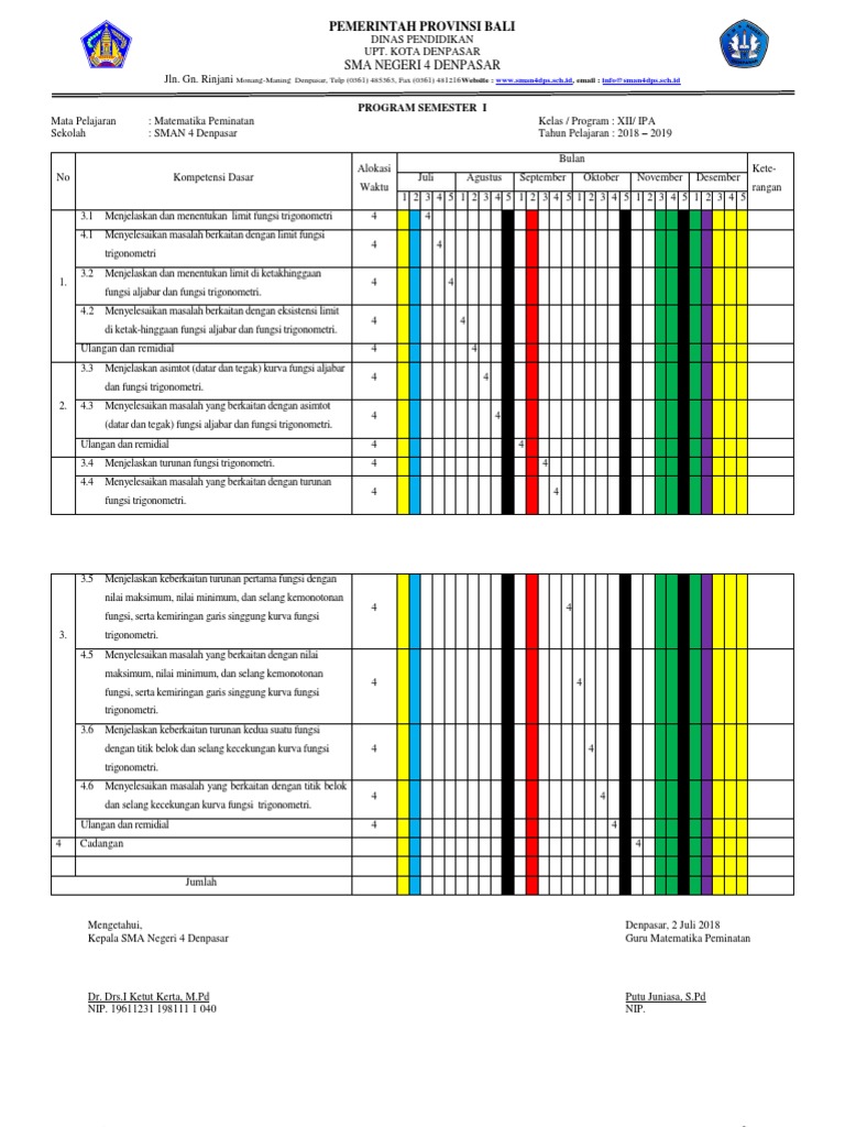 Program Semester 2018 - 2019 Matematika PMT | PDF