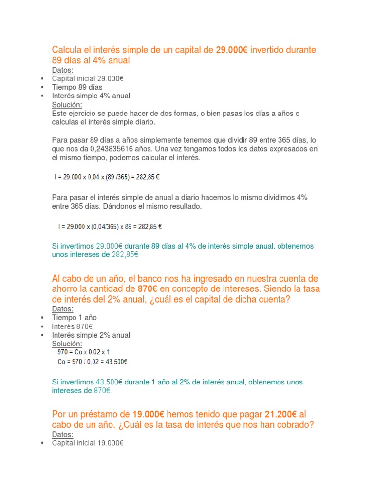 Calcula El Interés Simple de Un Capital de 29 | PDF | Porcentaje | Interés