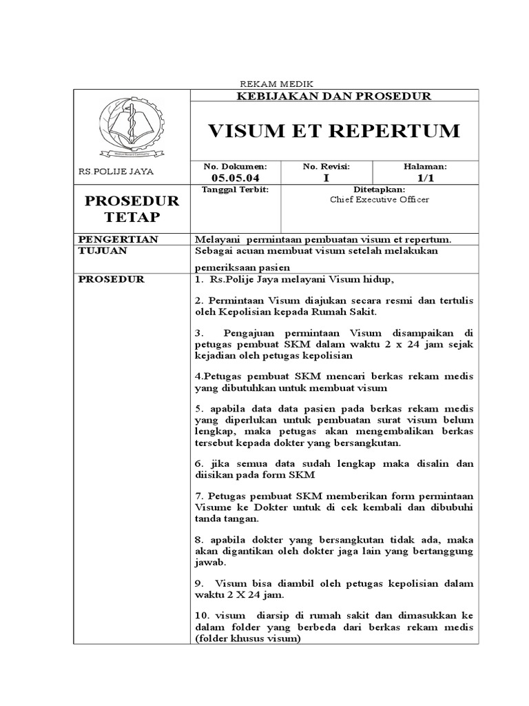 Prosedur Pembuatan Visum di RS Polije Jaya | PDF | Hukum