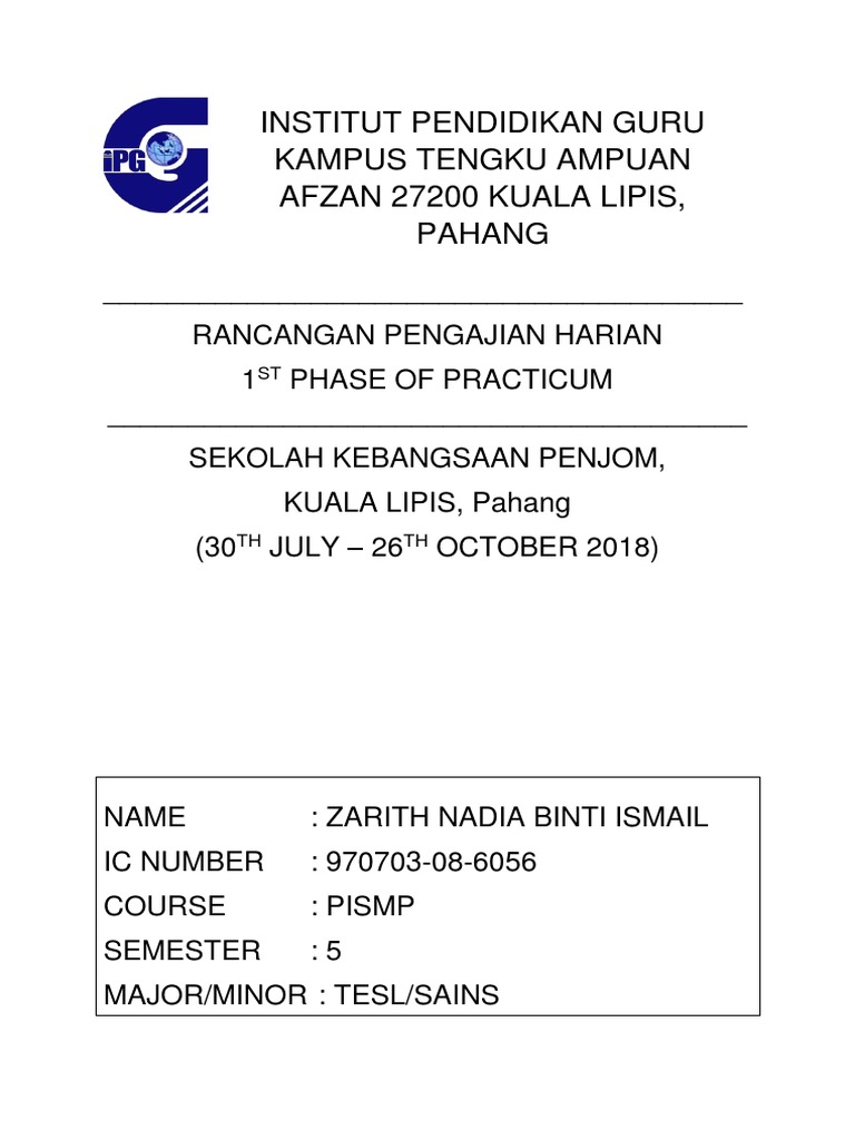 Institut Pendidikan Guru Kampus Tengku Ampuan Afzan 27200 Kuala Lipis, Pahang | PDF