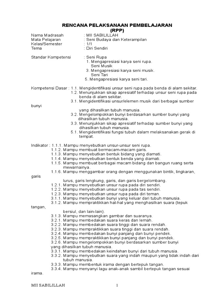 RPP SBK Kls 1 | PDF