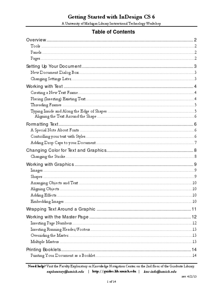 Getting Started With Indesign Cs 6: A University of Michigan Library ...
