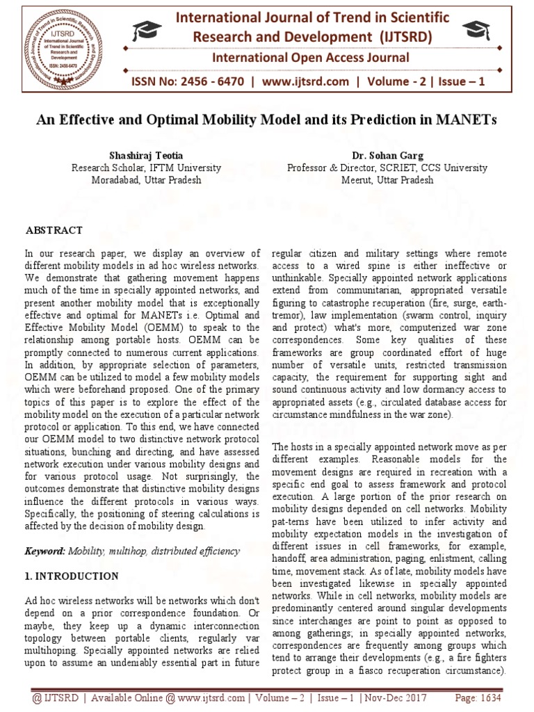 An Effective And Optimal Mobility Model And Its Prediction In Manets Pdf Routing Wireless
