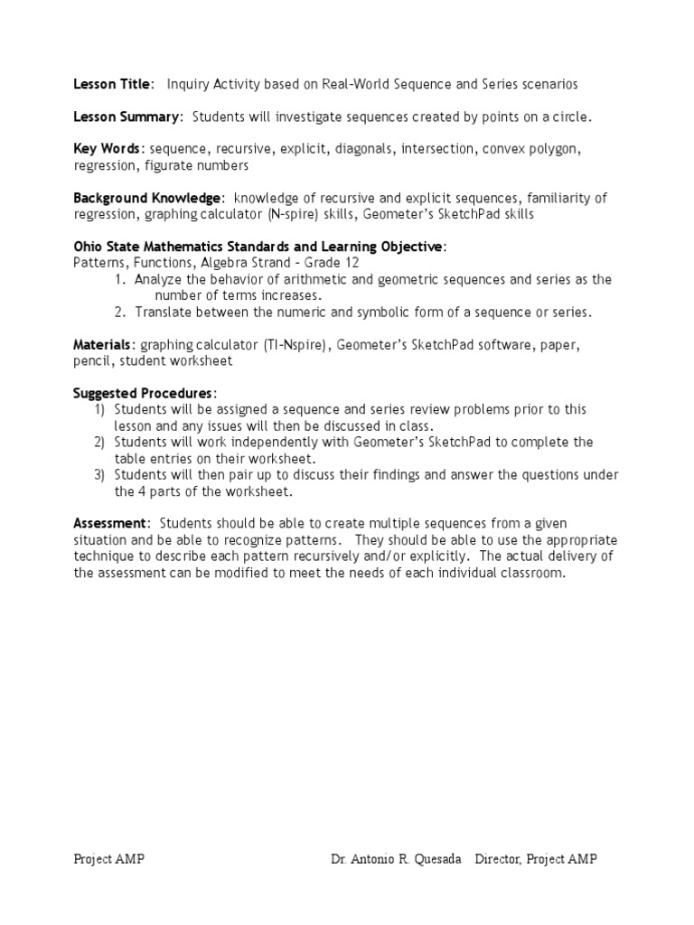 Advanced Math Sequences Lesson | PDF | Recursion | Sequence