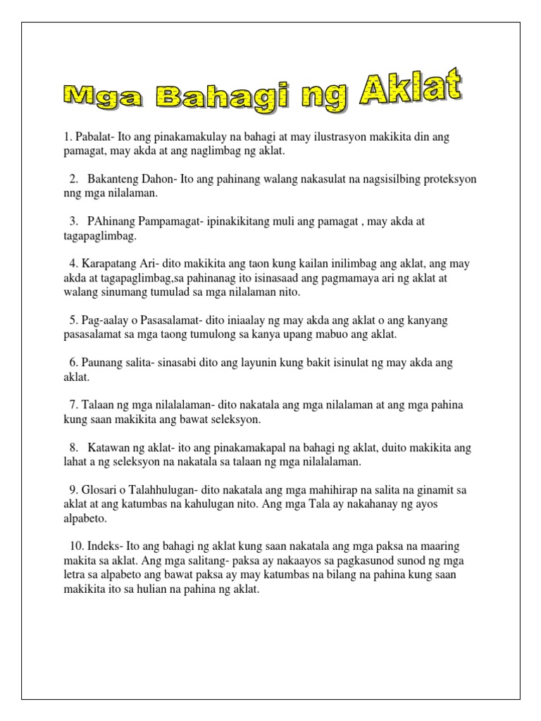 Mga Bahagi NG Aklat | PDF