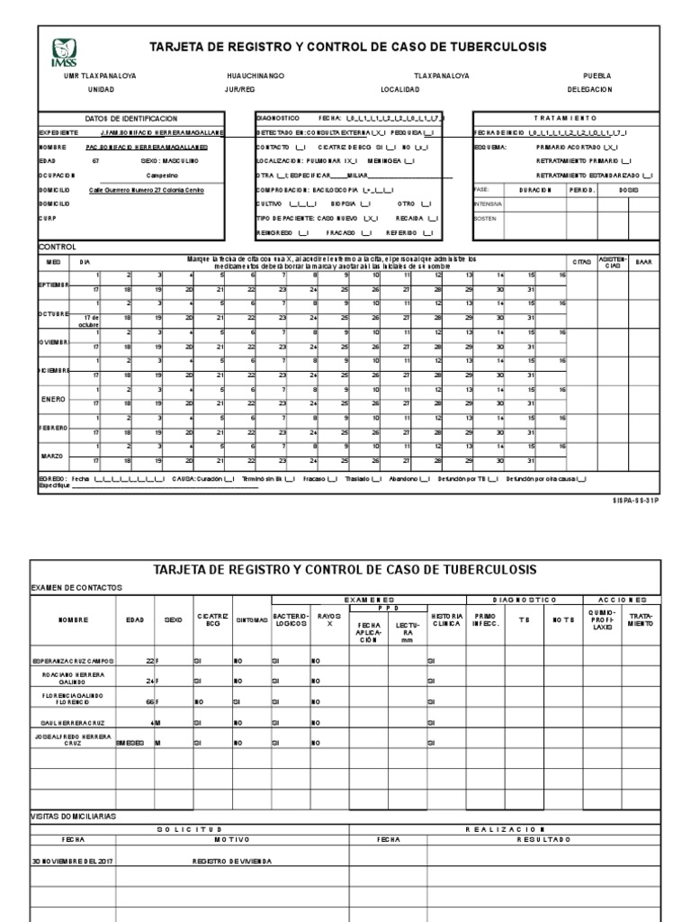 Tarjeta de Control y Seguimiento Tuberculosis | PDF | Tuberculosis