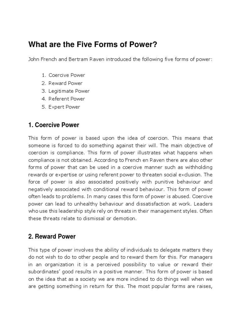 What Are The Five Forms of Power | PDF | Power (Social And Political ...