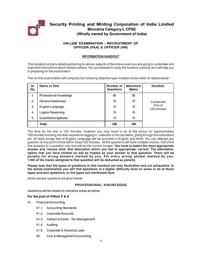 SPMCIL Exam Pattern | PDF | Human Resource Management | Identity Document