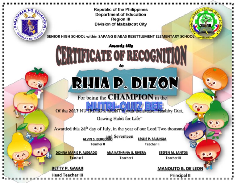 Certificate Nutrition Month | PDF