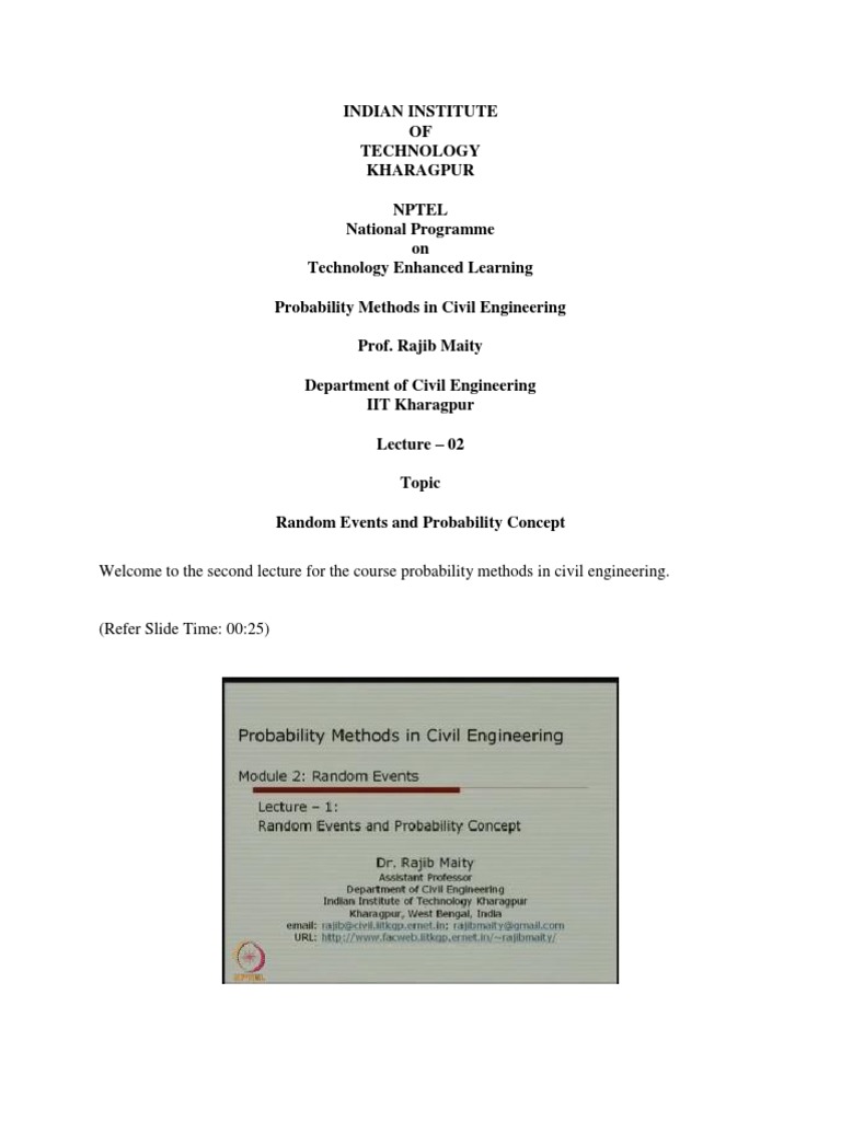 Welcome To The Second Lecture For The Course Probability Methods in ...