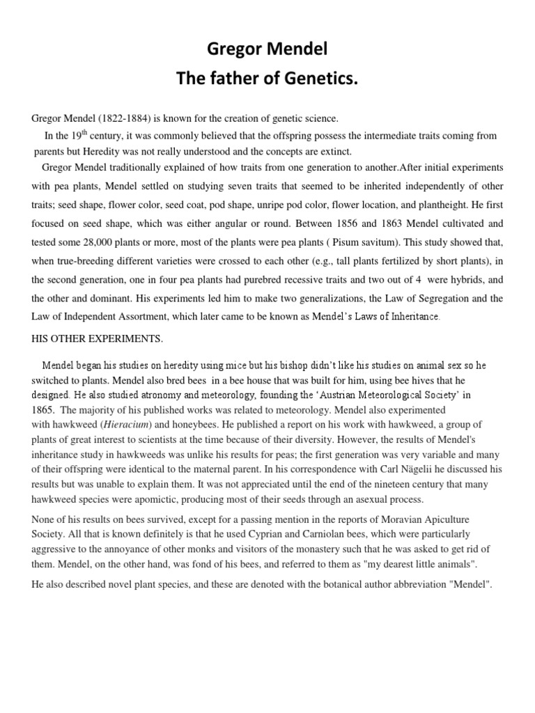 Gregor Mendel The Father of Genetics | PDF | Heredity | Biology