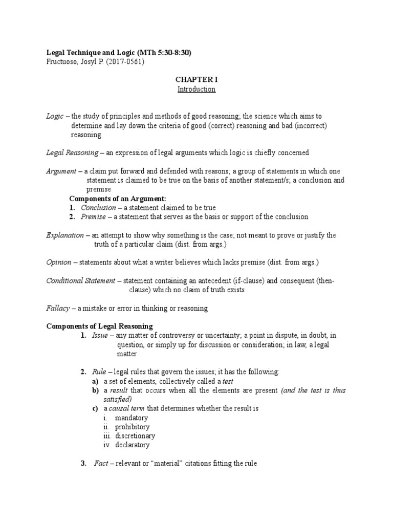 Legal Technique and Logic Outline (Evangelista) | PDF | Fallacy | Argument