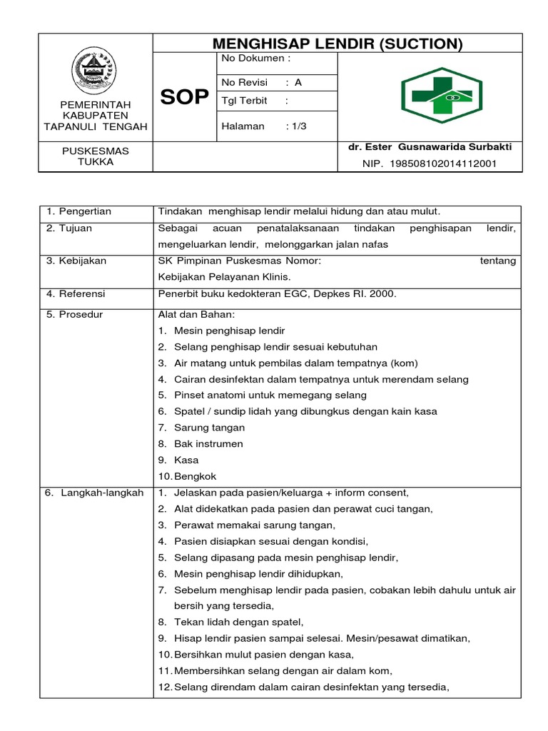 Sop Suction Lendir | PDF