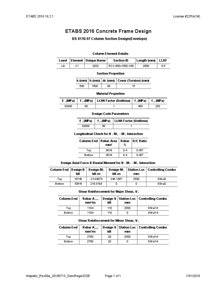 Etabs - Column Calculation Report | PDF | Civil Engineering | Building Technology