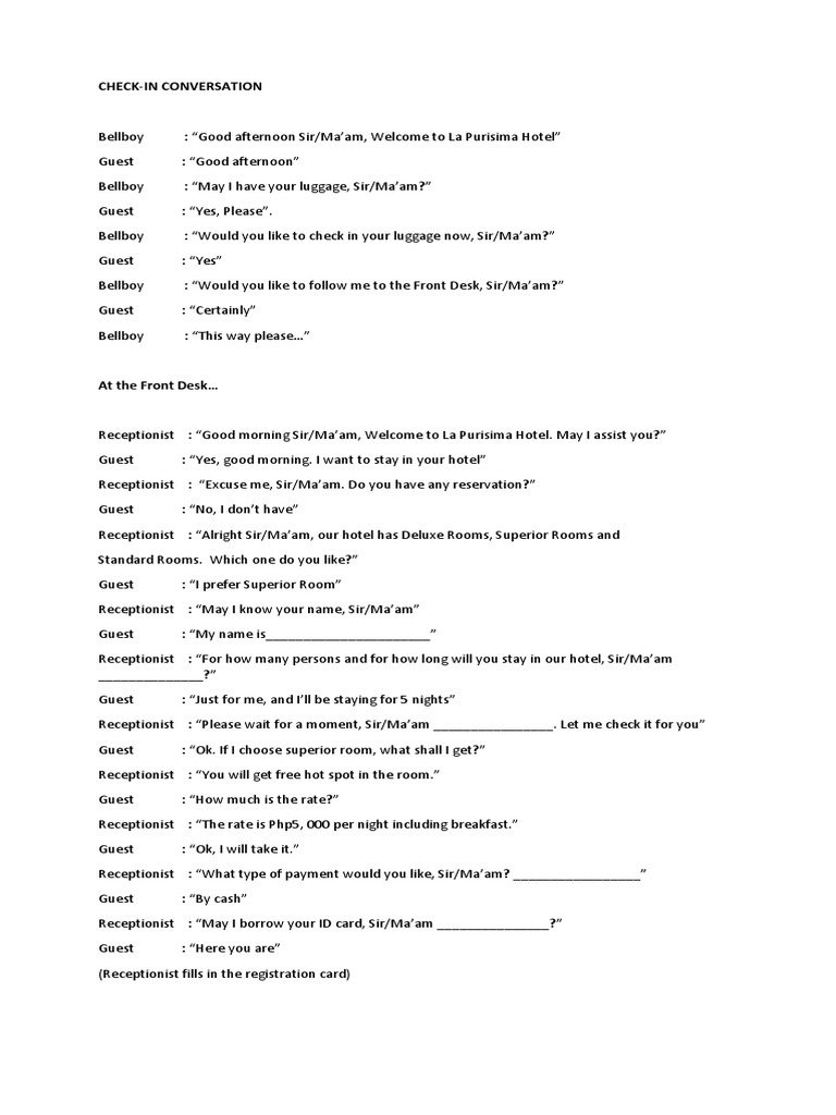 Hotel Check in Out Conversation | Download Free PDF | Hotel And ...